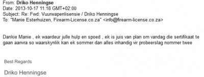 Testimonials 2013 - Firearm-license.co.za