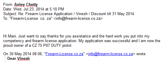 Testimonials 2014 - Firearm-license.co.za